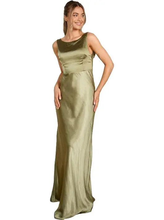 SIX STORIES Satin Bridesmaid Dress With Cowl Back - Moss Green