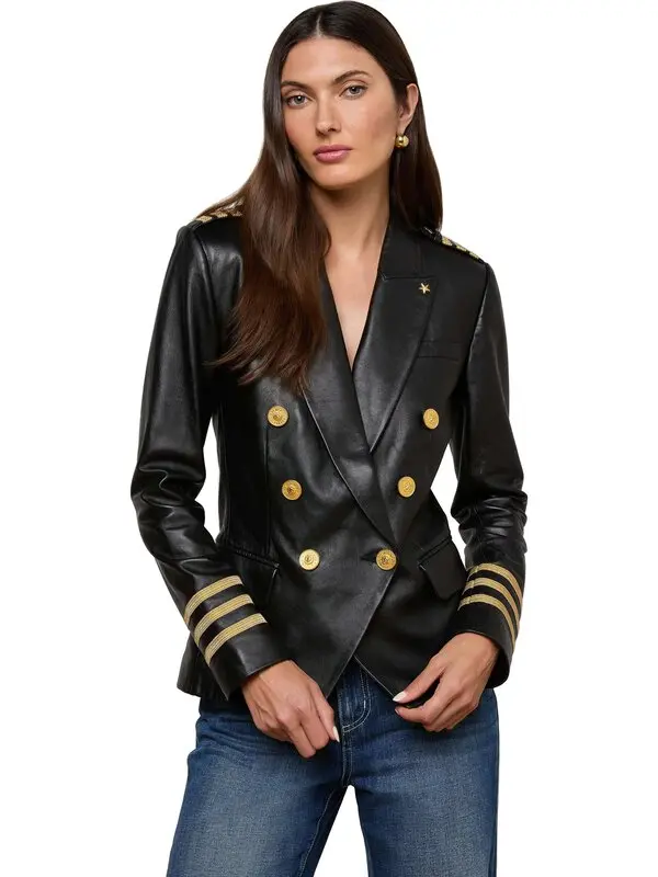 L'Agence Kenzie Leather Blazer - Black