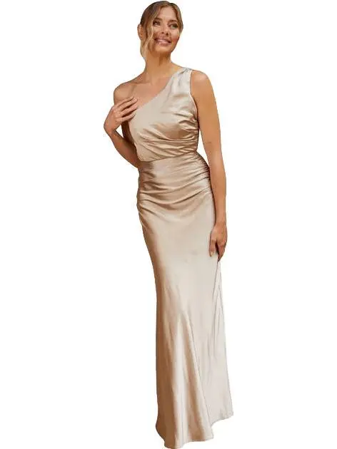 SIX STORIES One-shoulder Satin Maxi Dress - Champange