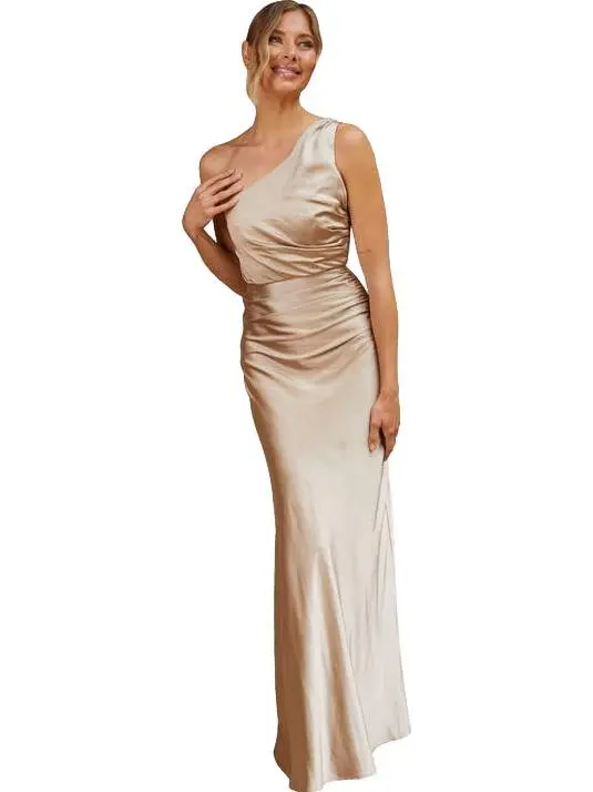 SIX STORIES One-shoulder Satin Maxi Dress - Champange