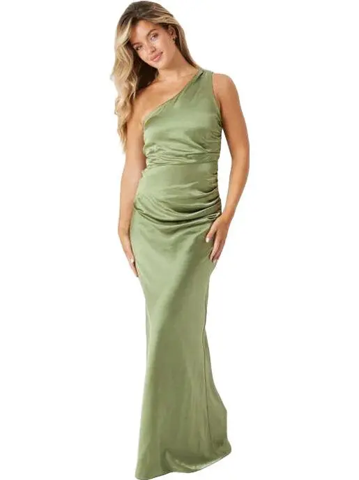 SIX STORIES One-shoulder Satin Maxi Dress - Moss Green