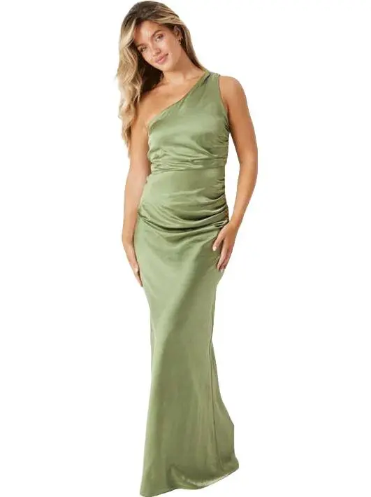 SIX STORIES One-shoulder Satin Maxi Dress - Moss Green