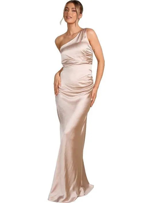 SIX STORIES One-shoulder Satin Maxi Dress - Oyster