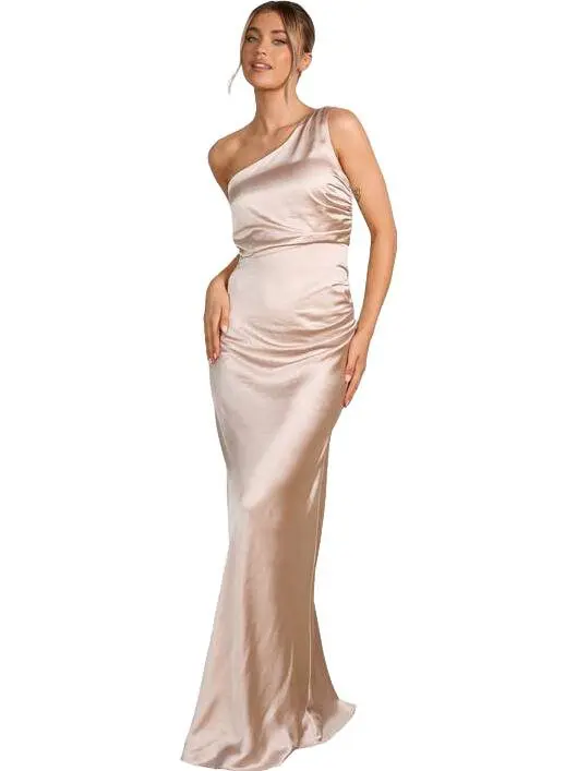 SIX STORIES One-shoulder Satin Maxi Dress - Oyster