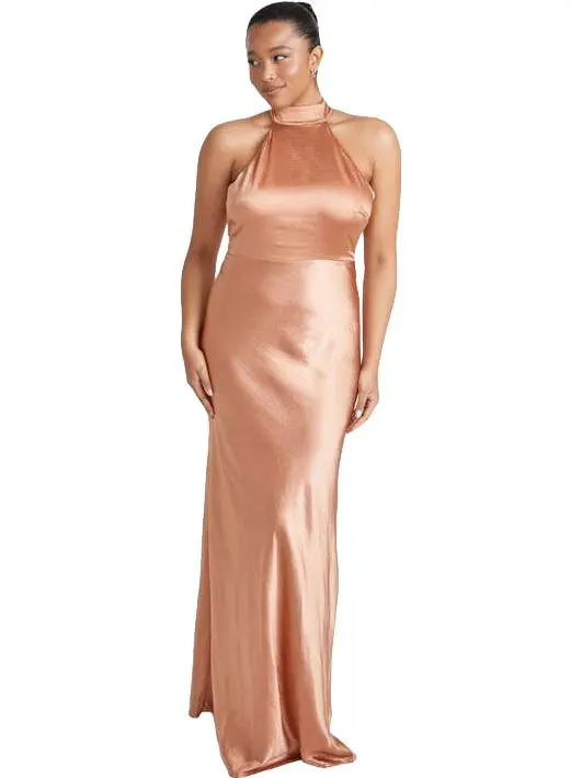 SIX STORIES Halter Neck Satin Gown - Burnt Peach