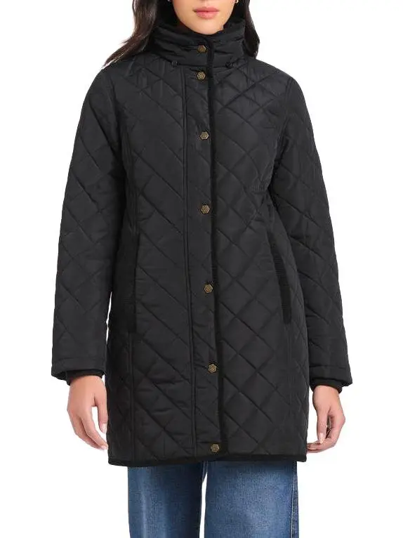 Vince Camuto Water Resistant Quilted Coat With Removable Hood - Black