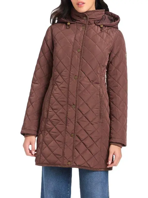 Vince Camuto Water Resistant Quilted Coat With Removable Hood - French Roast