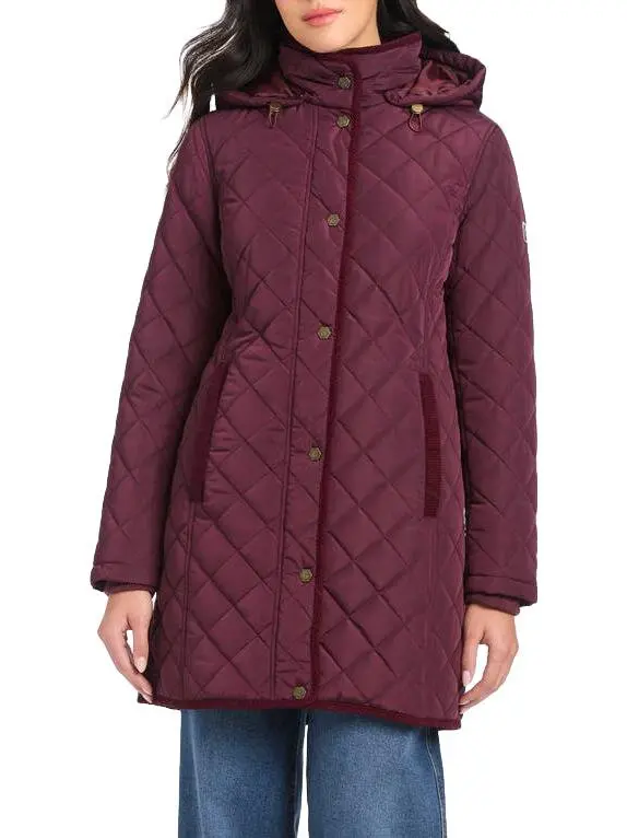 Vince Camuto Water Resistant Quilted Coat With Removable Hood - Wine Tasting