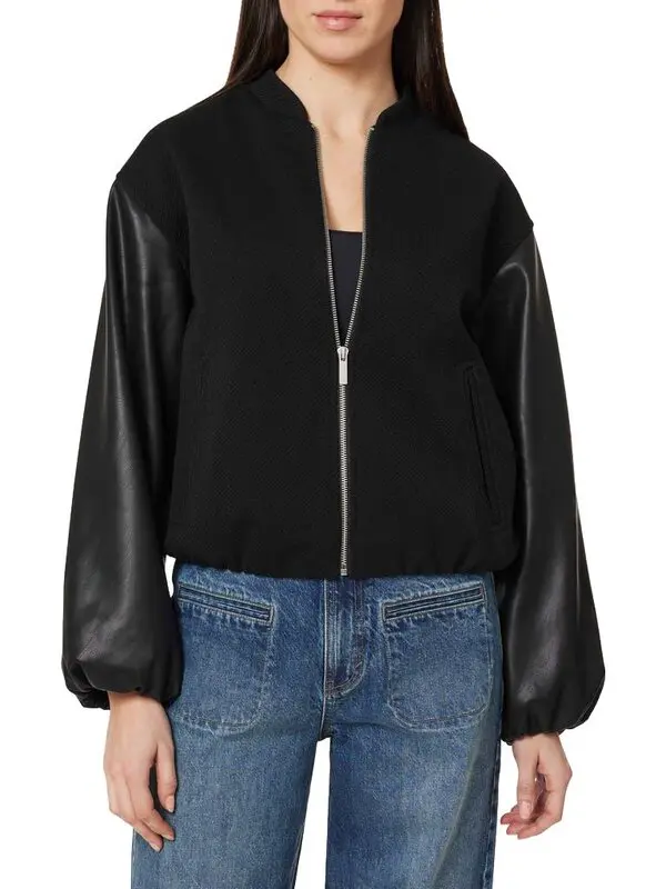 Habitual Faux Leather Sleeve Bomber - Black