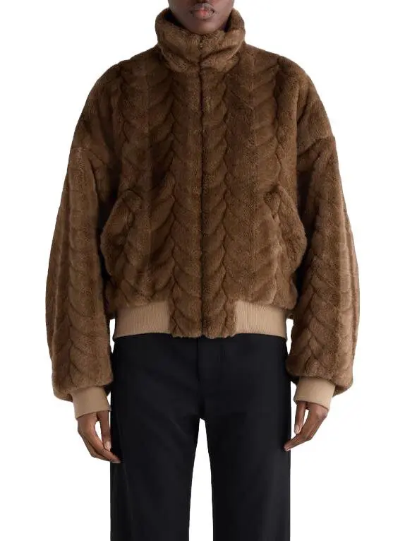 Balenciaga Faux Fur Cropped Bomber Jacket - 2135 Brown