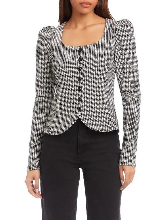 Fifteen Twenty Puff Sleeve Top - Houndstooth
