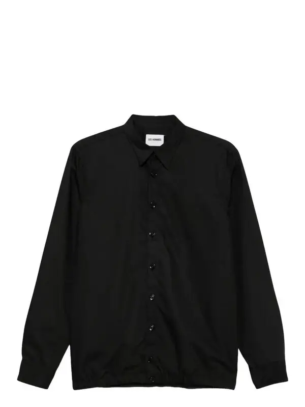LES HOMMES Button-down Elasticated-hem Shirt - Black