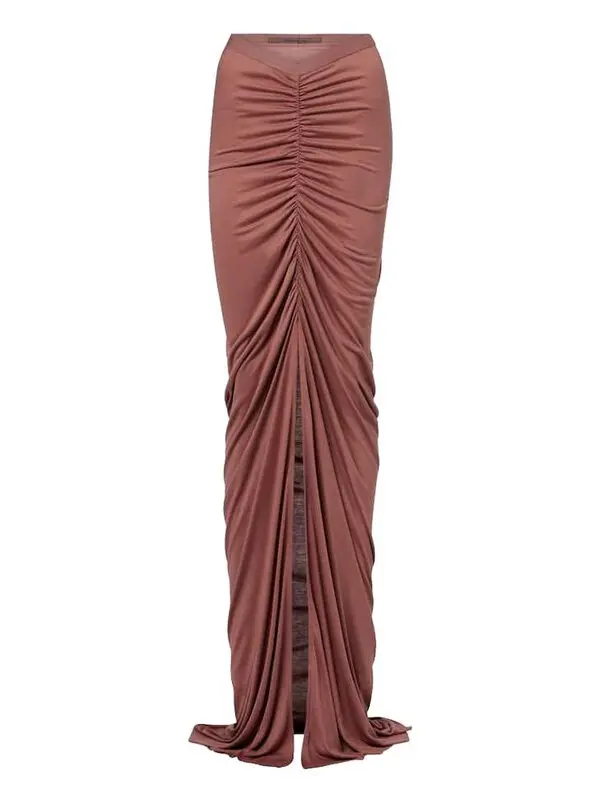 Rick Owens Poppy Ls Ruched Jersey Maxi Skirt - Pink