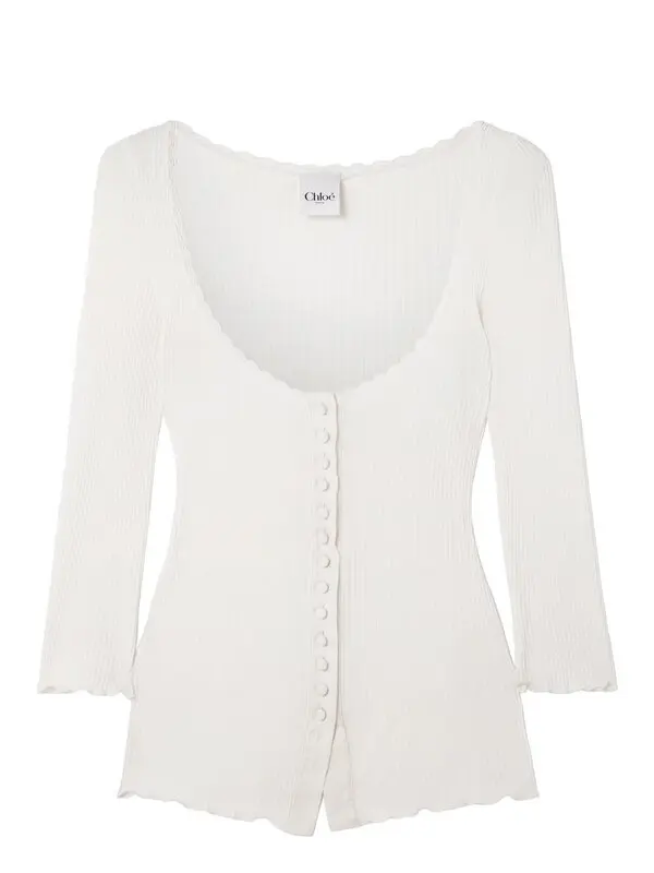 Chloé Ribbed Cotton Top - White