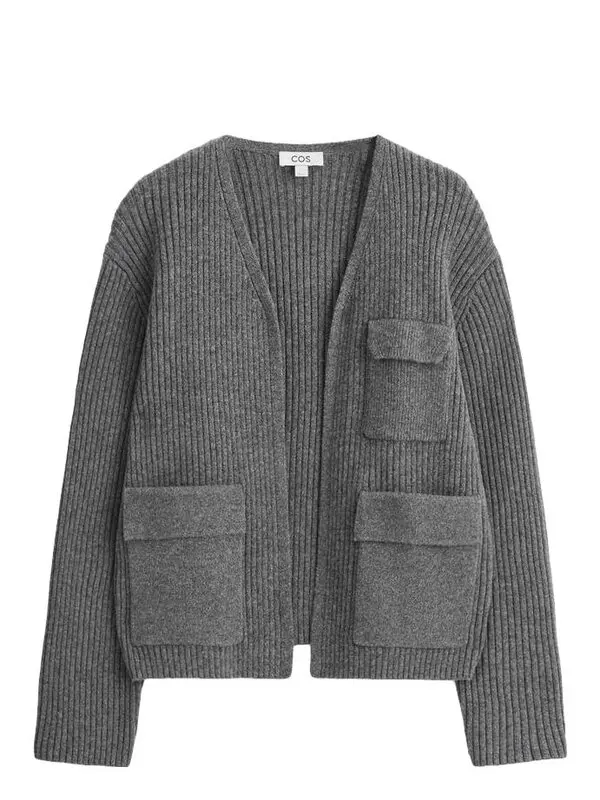 Cos Ribbed Merino Wool Utility Sweater - Dark Grey