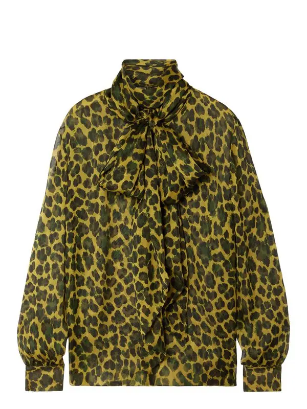 Saint Laurent Leopard-print Silk-mousseline Blouse - Green