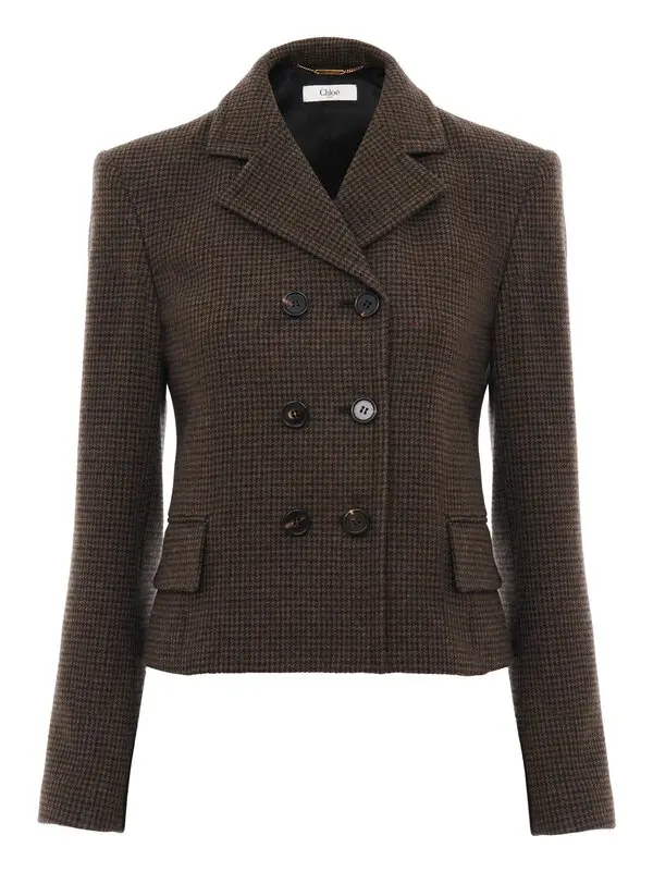 Chloé Houndstooth Wool Cropped Blazer - Brown