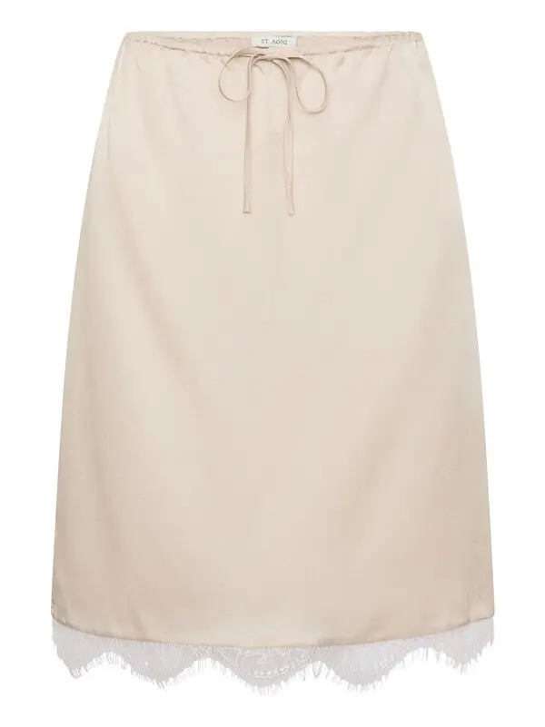 ST. AGNI Lace-trimmed Silk Midi Skirt - Nude
