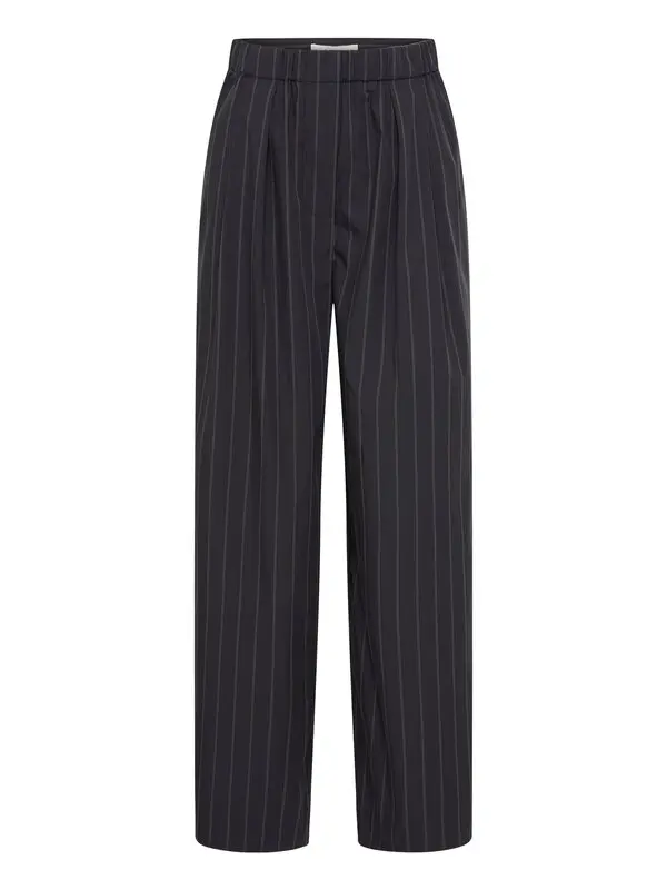 ST. AGNI Pleated Tapered Cotton-blend Pants - Stripe