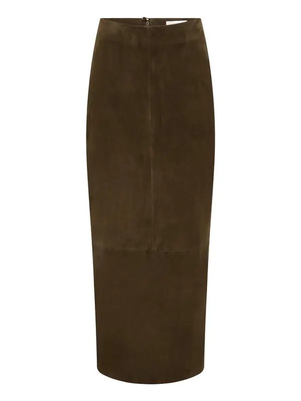 ST. AGNI Low-rise Suede Maxi Skirt - Khaki