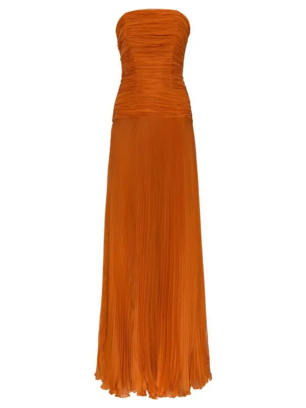 ANDRES OTALORA Strapless Pleated Silk Chiffon Gown - Bronze