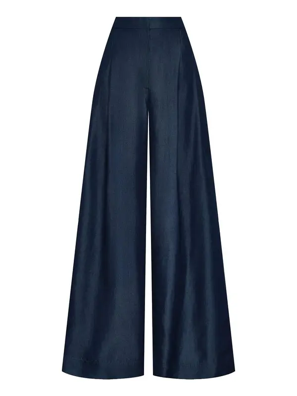 ANDRES OTALORA Nuestro Verano Pleated Wide-leg Trousers - Navy