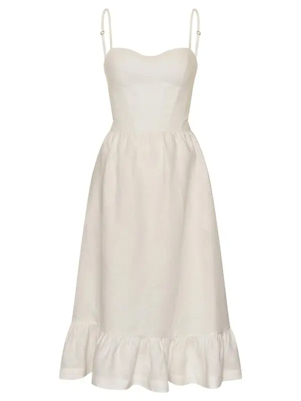 ANDRES OTALORA Inspiras Eyelet Linen Midi Dress - Off-white
