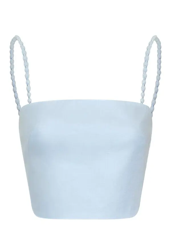 ANDRES OTALORA Entenderemos Linen Cropped Top - Light Blue