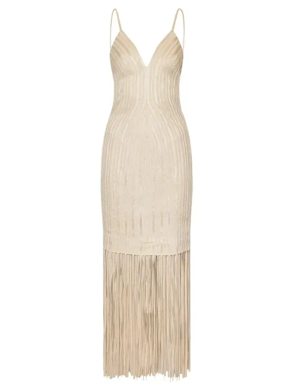 ANDRES OTALORA Marea Lenta Fringed Maxi Dress - Ivory