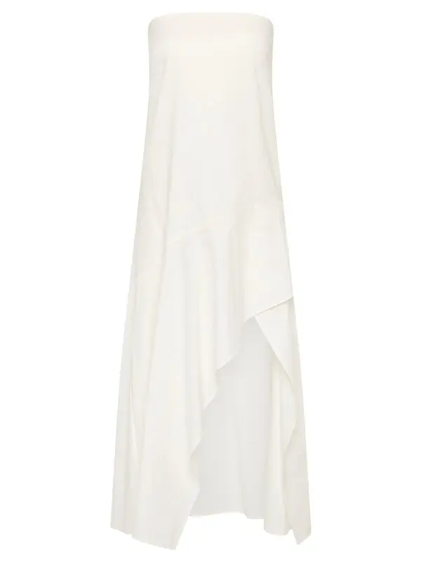 ST. AGNI Strapless Cotton Oxford Midi Dress - White