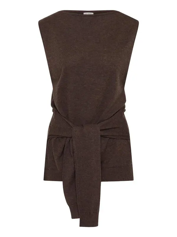 ST. AGNI Sleeveless Tie-waist Wool Top - Brown