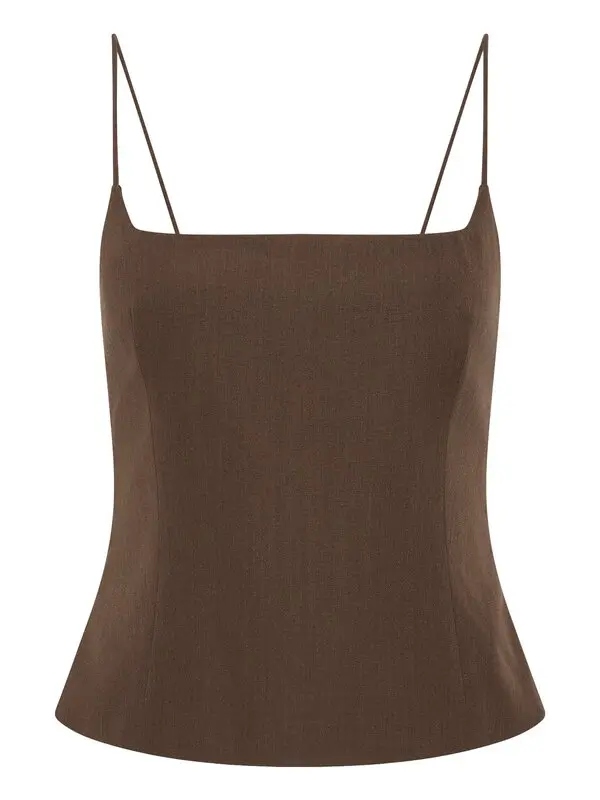 ST. AGNI Square-neck Wool-silk Camisole Top - Brown