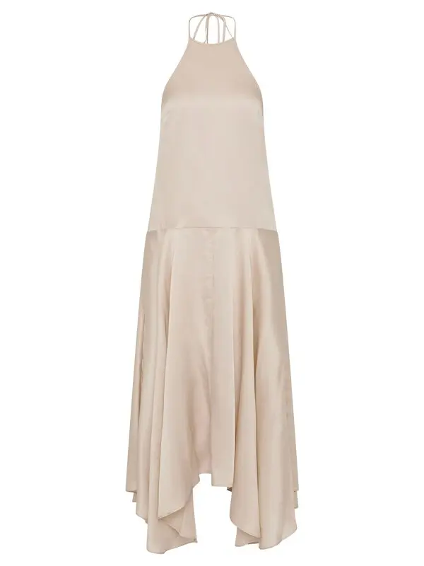 ST. AGNI Handkerchief Silk Halter Midi Dress - Nude