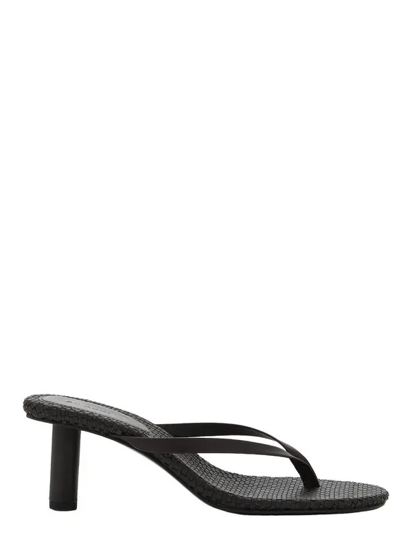 ST. AGNI Woven Leather Thong Heeled Sandal - Brown