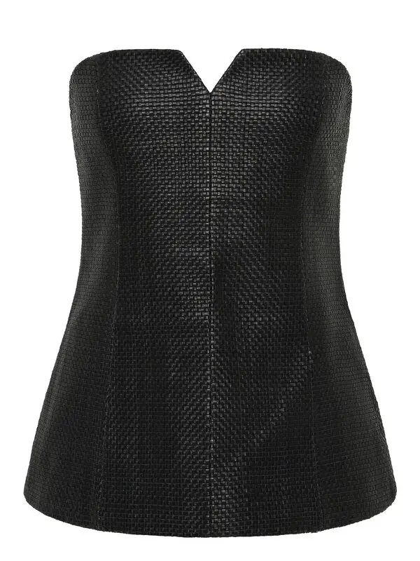 ST. AGNI Strapless Woven Leather Bodice With V-neckline - Black