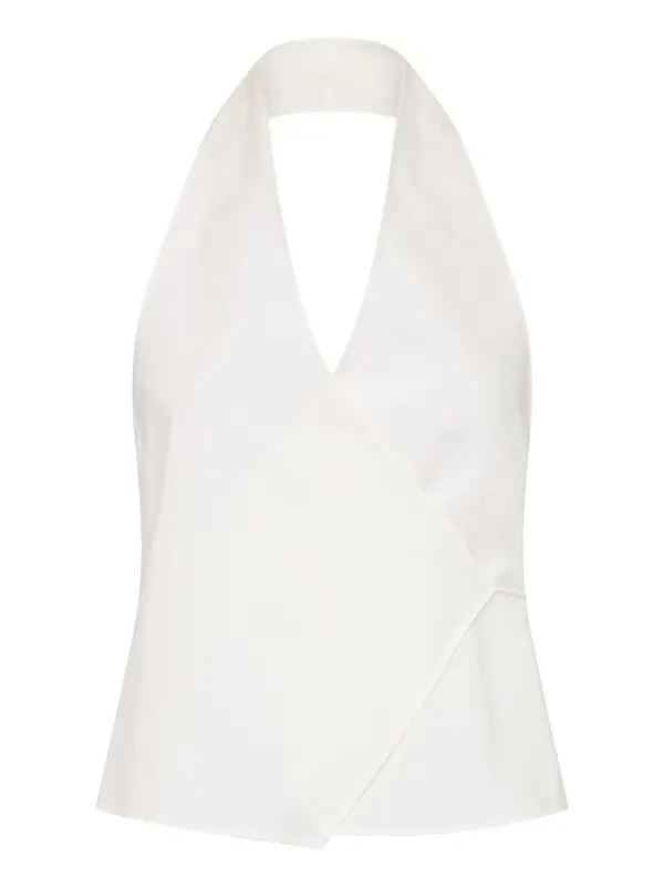 ST. AGNI Cotton Oxford Wrap Halter Top - White