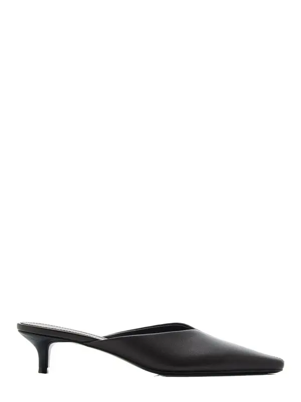 ST. AGNI Leather Almond Toe Low Heel Mules - Brown