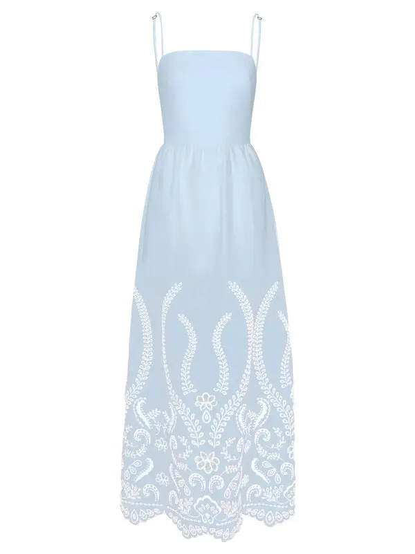 ANDRES OTALORA Y Tu Voz' Embroidered Linen Maxi Dress - Light Blue