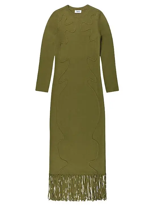 RO&ZO Appliquéd Knitted Midi Dress - Khaki