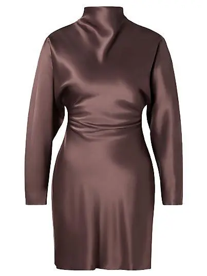 MALINA Zora Draped Satin Mini Dress - Chocolate