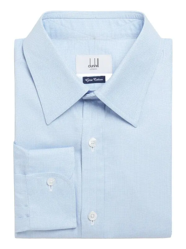 Dunhill Cotton Micro Check Dress Shirt - Blue