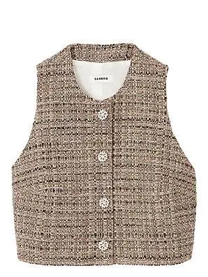 Sandro Regular-fit Textured Tweed Vest - Brown