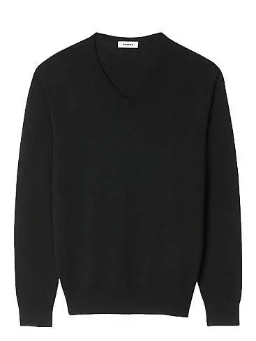 Sandro V-neck Long-sleeve Fine Wool Jumper - Black
