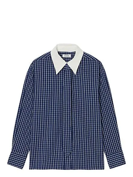 Sandro Tie-neck Checked Cotton-blend Shirt - Blue / Black