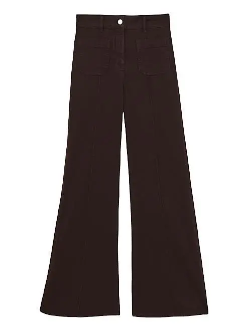 REISS Patch-pocket Flared-leg Stretch-denim Jeans - Burgundy