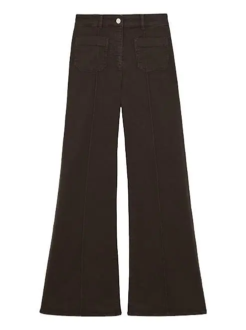 REISS Patch-pocket Flared-leg Stretch-denim Jeans - Chocolate Brown