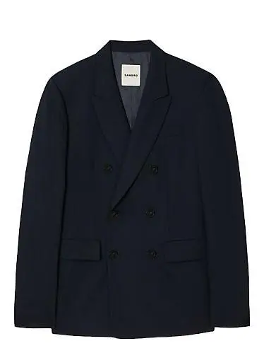 Sandro Regular-fit Double-breasted Wool Suit Jacket - Navy Blue