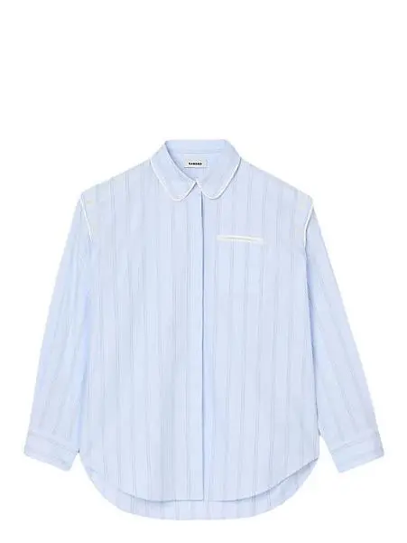 Sandro Relaxed-fit Striped Cotton Shirt With Button Detail - Sky Blue