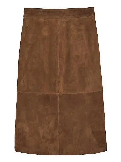 REISS Split-hem Suede Midi Skirt - Tan Brown