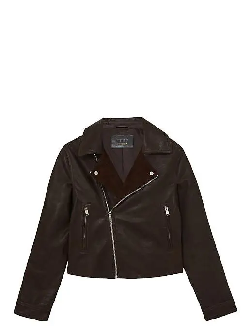 REISS Lidia Suede-lapel Leather Biker Jacket - Chocolate Brown